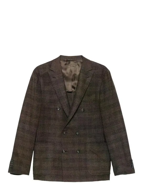Canali Double-breasted Checked Blazer - Brown