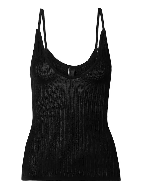 SKIMS Sheer Knit Plunge Tank - Black