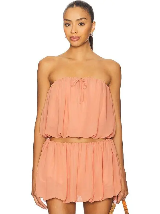Tularosa Nina Strapless Chiffon Top With Front Tie Detail - Peach
