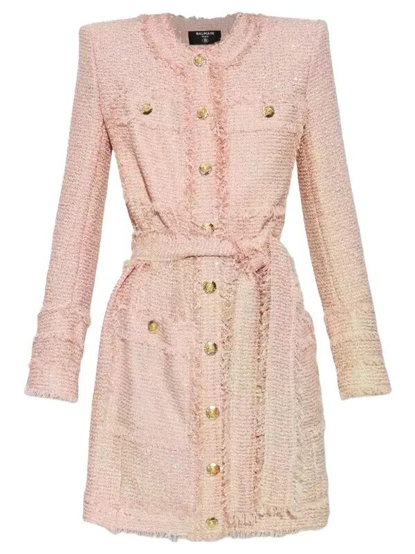 Balmain Sequin-embellished Tweed Mini Dress - Pink