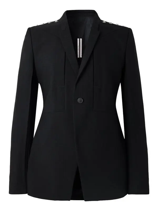 Rick Owens Grain De Poudre Virgin Wool Studded Blazer - Black
