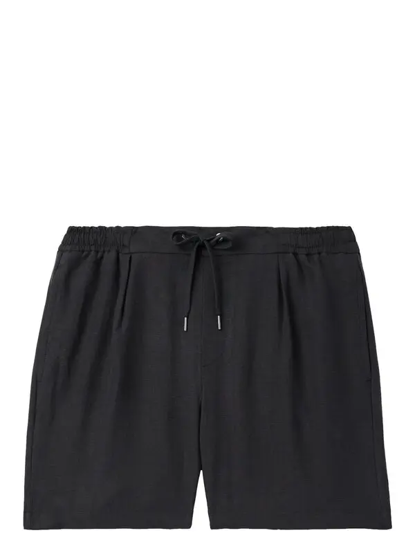Ralph Lauren Purple Label Dorest Straight-leg Pleated Silk And Linen-blend Drawstring Shorts - Black