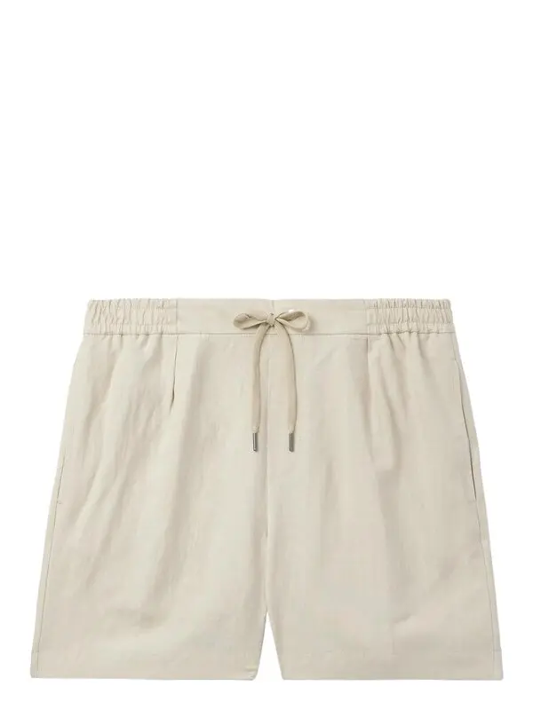 Ralph Lauren Purple Label Dorest Straight-leg Pleated Silk And Linen-blend Drawstring Shorts - Neutrals
