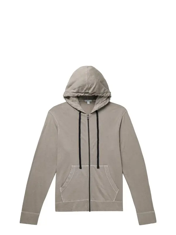 JAMES PERSE Garment-dyed Cotton-jersey Zip-up Hoodie - Gray