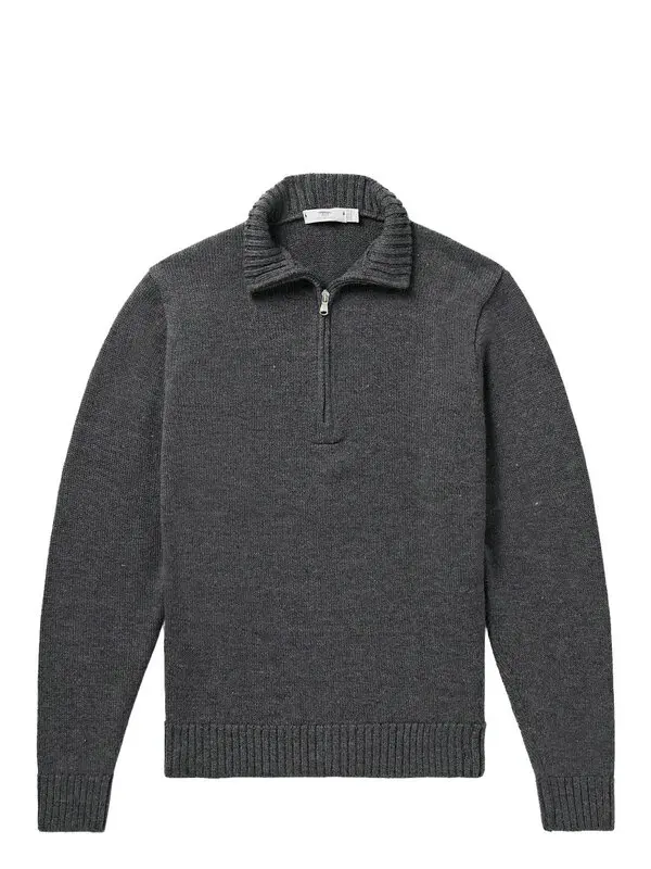 Inis Meáin Wool And Linen-blend Half-zip Sweater - Gray