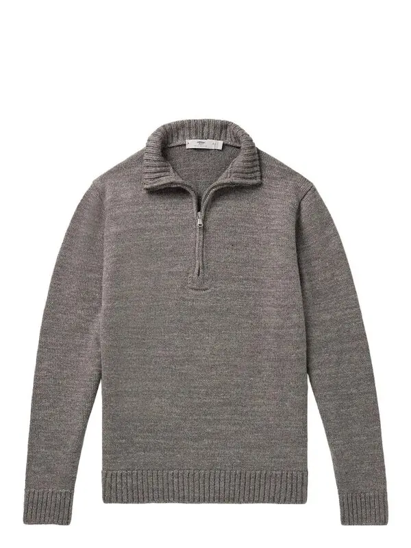Inis Meáin Wool And Linen-blend Half-zip Sweater - Brown