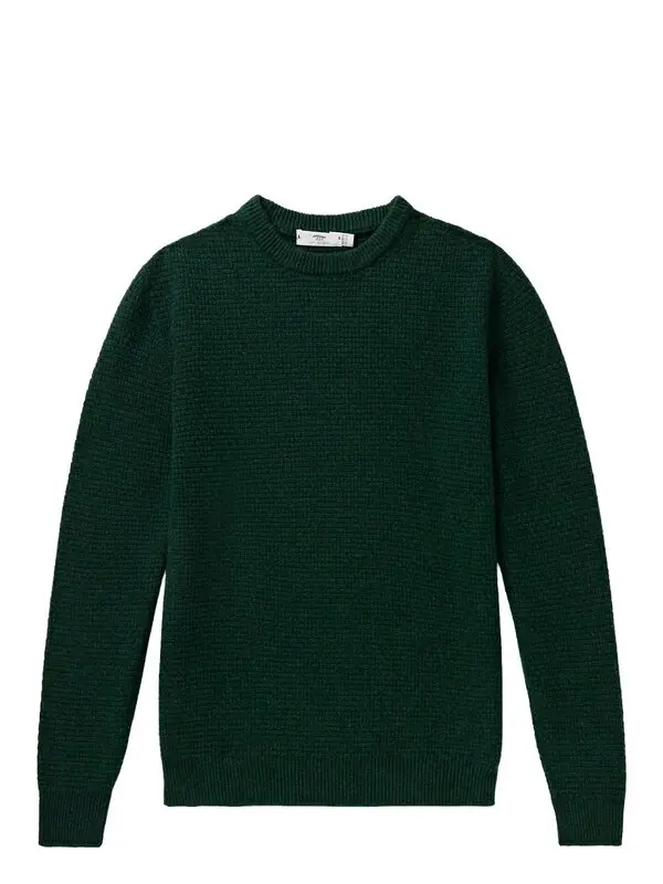 Inis Meáin Caoladóir Basketweave Merino Wool And Cashmere-blend Sweater - Green
