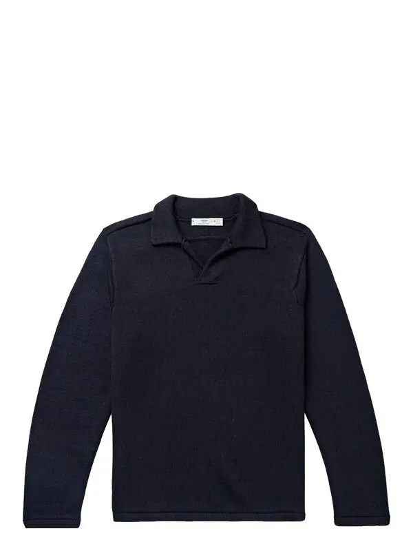 Inis Meáin Wool And Linen-blend Polo Shirt - Blue