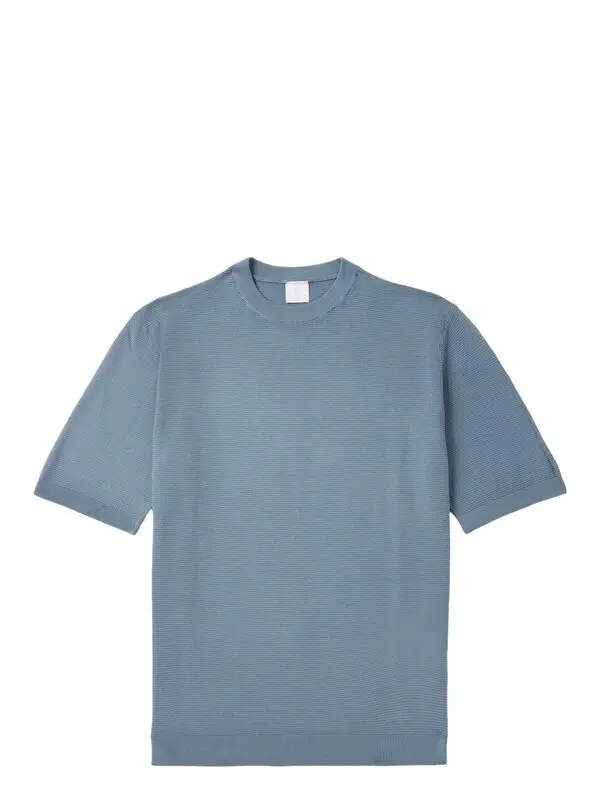 Eleventy Slim-fit Ribbed Cotton T-shirt - Blue