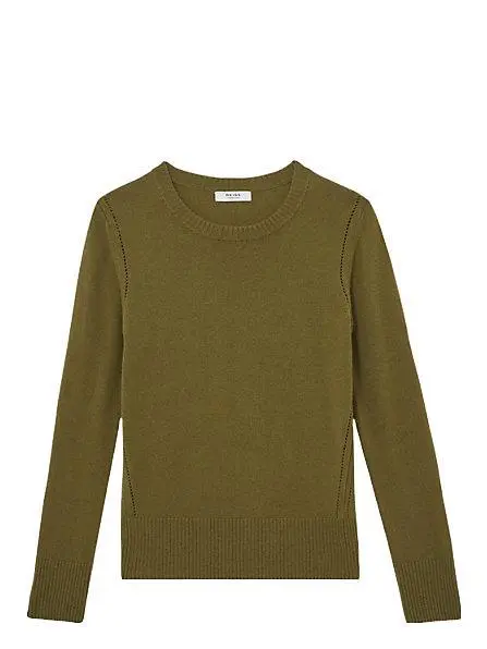 REISS Anya Open Stitch-detail Wool-blend Jumper - Khaki Green