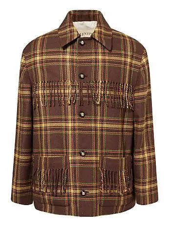 Valentino Garavani Check-print Fringed Wool Jacket - Marne/giallo/tacla/etc