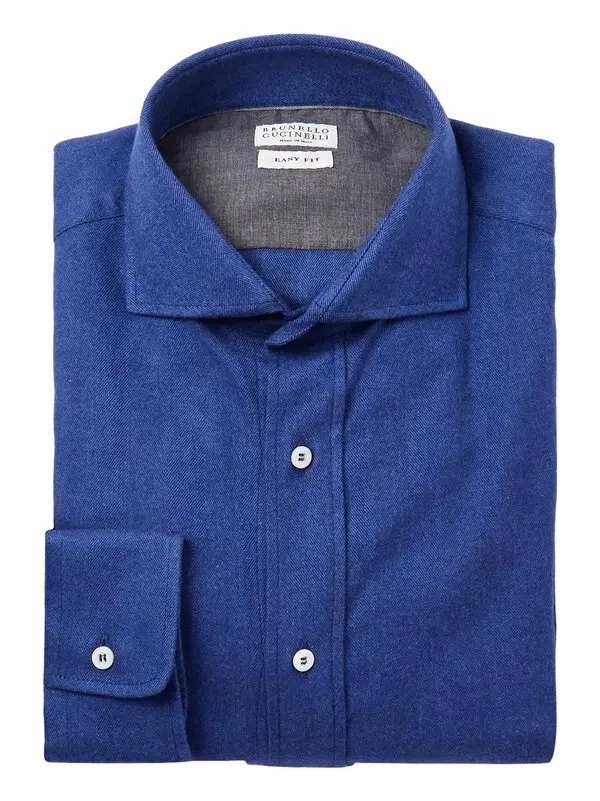 Brunello Cucinelli Herringbone Cotton And Lyocell-blend Shirt - Blue
