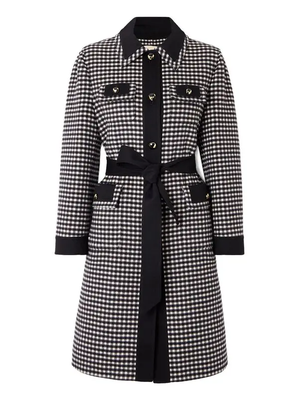 Valentino Garavani Belted Checked Wool And Cashmere-blend Coat - Black
