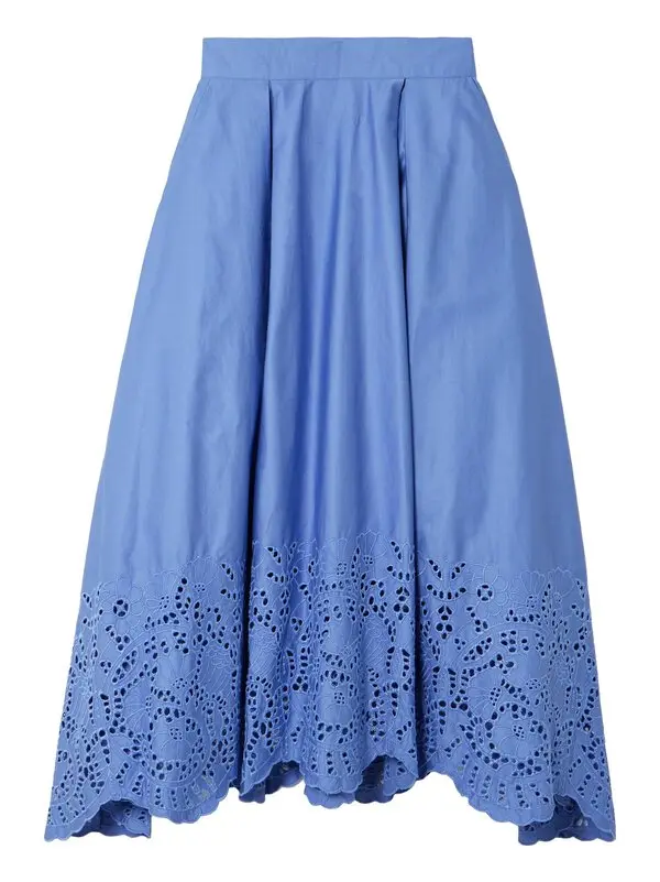 Thierry Colson Wynona Pleated Broderie Anglaise Cotton-poplin Midi Skirt - Blue