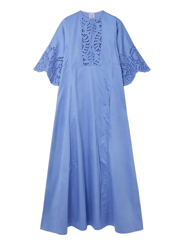 Thierry Colson Rachel Broderie Anglaise Cotton-poplin Kaftan - Blue