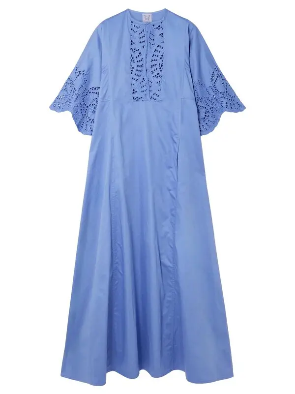 Thierry Colson Rachel Broderie Anglaise Cotton-poplin Kaftan - Blue