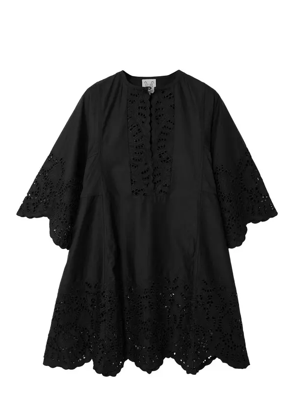 Thierry Colson Rachel Broderie Anglaise Cotton-poplin Kaftan - Black