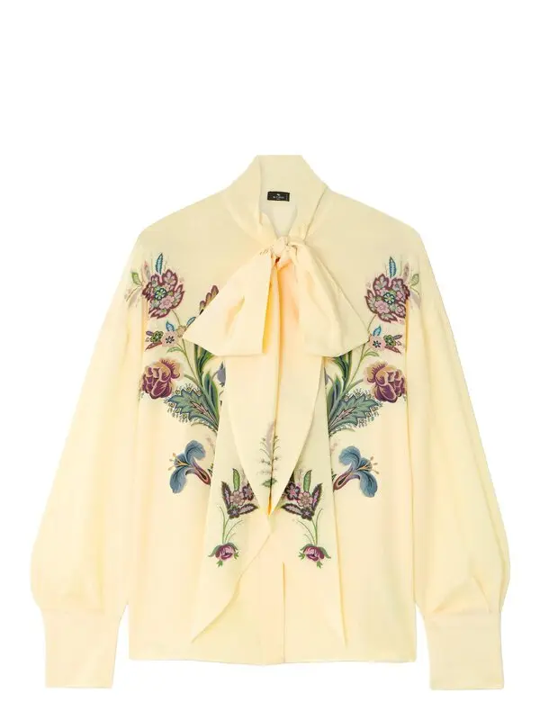 Etro Floral-print Silk-chiffon Blouse With Pussy-bow - Neutrals