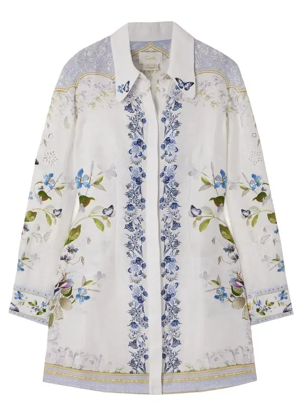 Camilla Crystal-embellished Broderie Anglaise Linen And Silk-blend Mini Shirt Dress - White