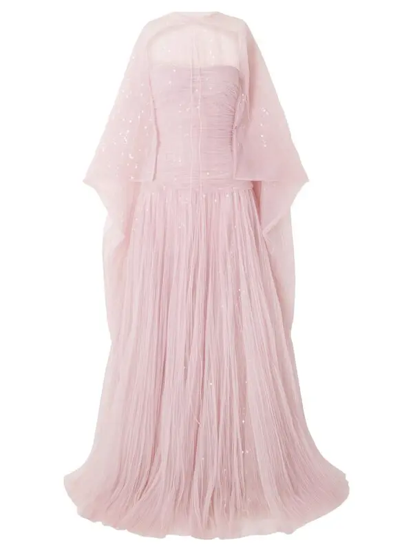 MARMAR HALIM Cape-effect Sequined Gown - Pink