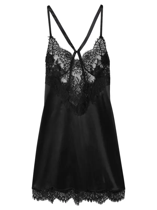 Dolce & Gabbana Lace-trimmed Satin Mini Dress - Black