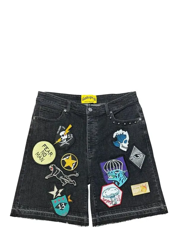 GODSPEED Patchwork Denim Shorts - Black