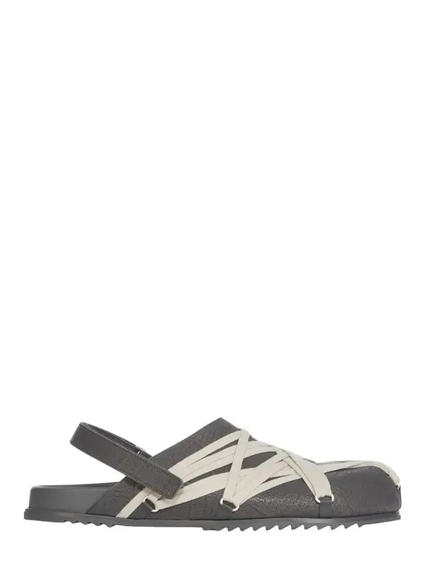 Rick Owens Megalace Cracked Leather Mules - Black