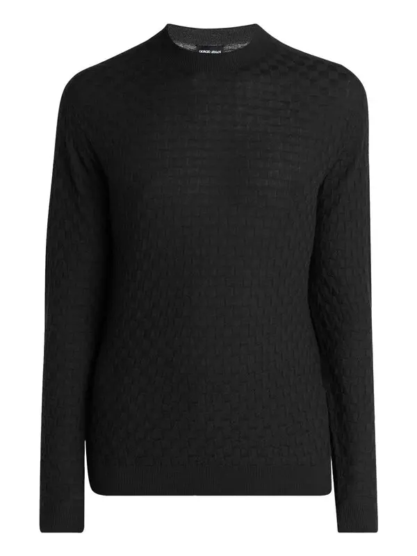 Giorgio Armani Quadrant Knit Cashmere And Silk Crewneck Sweater - Blacl