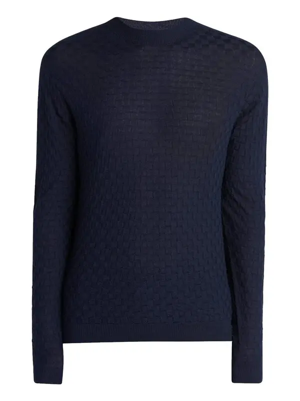 Giorgio Armani Quadrant Knit Cashmere And Silk Crewneck Sweater - Dkblue