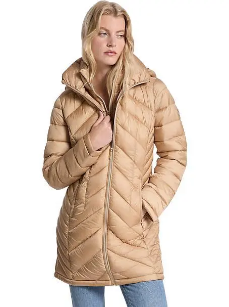 Michael Kors Packable Quilted Nylon Puffer Coat - Natural