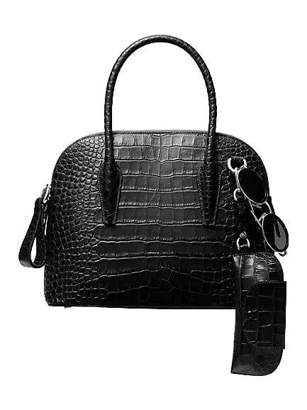 Michael Kors Kaitlin Medium Crocodile Embossed Leather Dome Satchel - Black