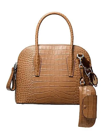 Michael Kors Kaitlin Medium Crocodile Embossed Leather Dome Satchel - Brown