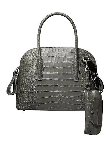 Michael Kors Kaitlin Medium Crocodile Embossed Leather Dome Satchel - Grey