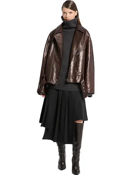 Michael Kors Leather Moto Jacket - Brown