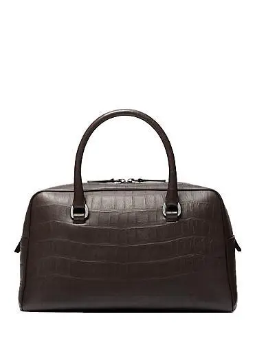 Michael Kors Kasia Medium Crocodile Embossed Leather Satchel - Brown
