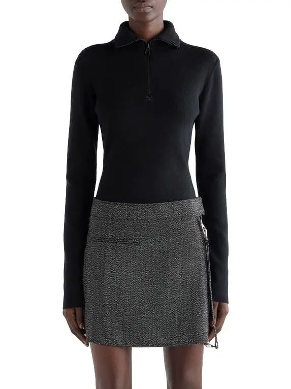 COURREGES Merino Wool Mock Neck Half Zip Sweater - Black