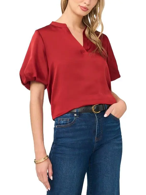 Vince Camuto Satin Puff Sleeve Top - Wine