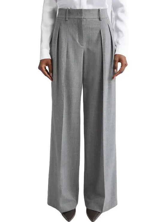 Michael Kors Pleated Slouch Stretch Wool Trousers - Banker Melange