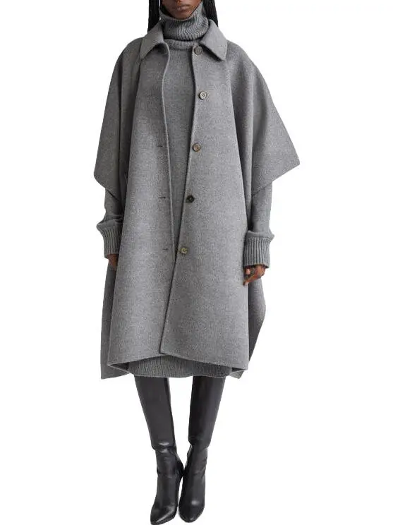 Michael Kors Double Face Wool Melton Poncho Coat - Banker Melange