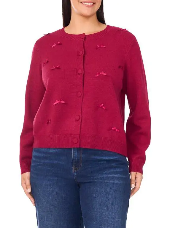 CECE DUPRAZ Ribbon Appliqué Cardigan - Deep Merlot