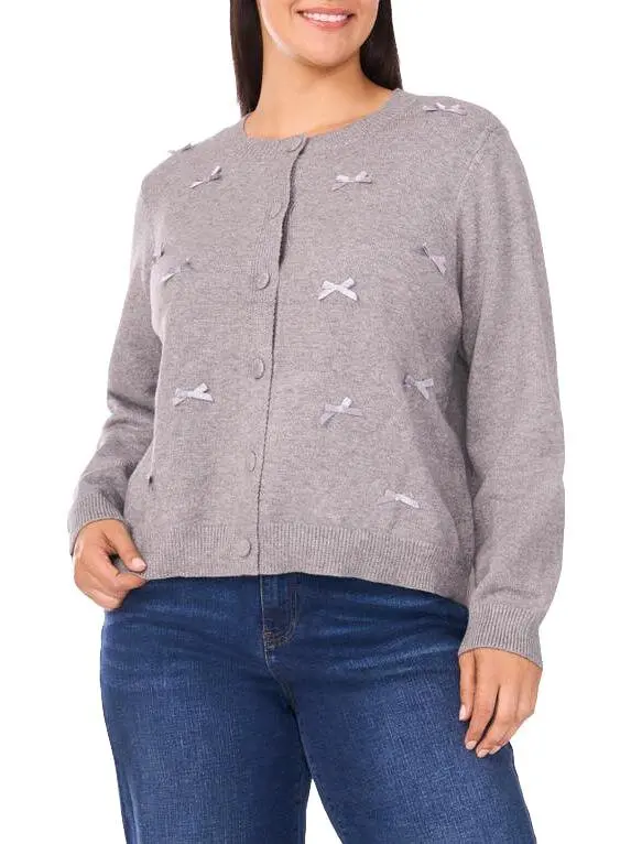 CECE DUPRAZ Ribbon Appliqué Cardigan - Light Heather Grey