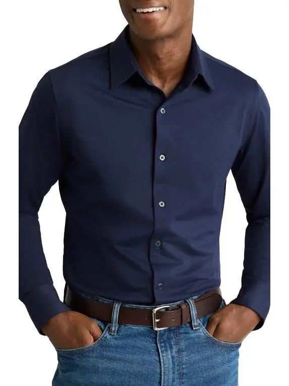 Bonobos Tech Navy Performance Cotton Blend Piqué Button-up Shirt - Birds Eye Texture V2 C2