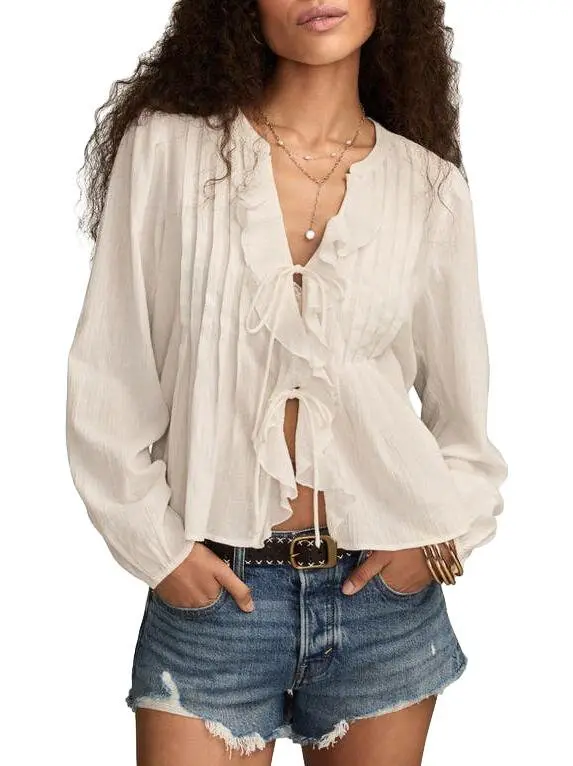 Lucky Brand Ruffle Tie Front Top - Bright White