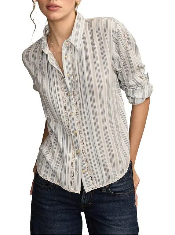 Lucky Brand Lace Trim Shirt - Blue Stripe