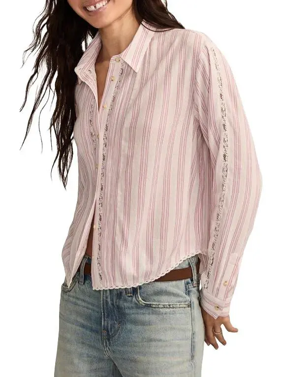 Lucky Brand Lace Trim Shirt - Purple Stripe