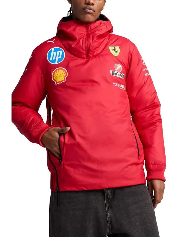 PUMA Scuderia Ferrari Team Motorsport Reversible Hooded Popover Jacket - Dark Cherry