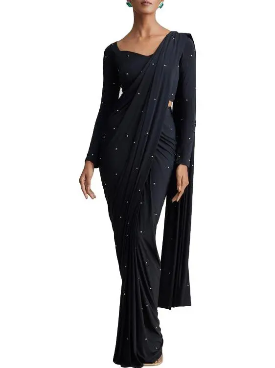 HOLICHIC Five Second Beaded Saree - Black