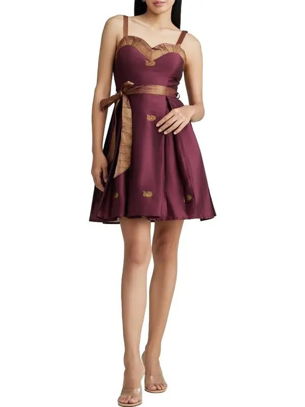 HOLICHIC Gianna Fit & Flare Silk Dress - Brown