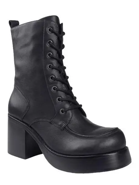 CANDIE'S Phoebe Lug Sole Bootie - Black Leather