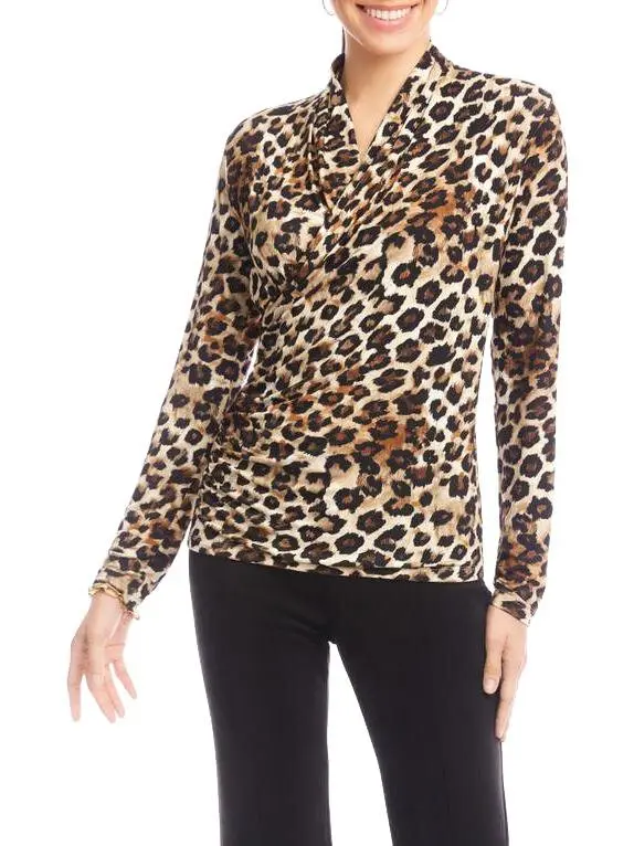 Karen Kane Wrap Front Ruched Top - Leopard